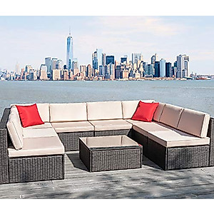 Devoko 9 Pieces Outdoor Sectional Sofa All-Weather Patio Furniture Sets Manual Weaving Wicker Rattan Patio Conversation Sets with Cushion and Glass Table (Brown)