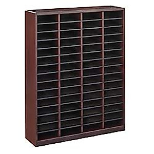 Safco Products E-Z Stor Wood Literature Organizer, 60 Compartment, 9331MH, Mahogany, Durable Construction, Removable Shelves, Plastic Label Holders
