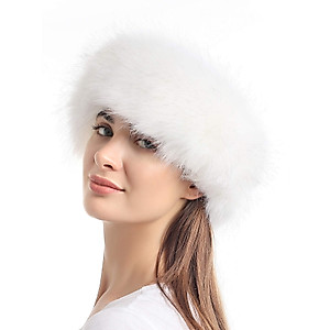 Faux Fur Headband with Elastic for Women's Winter Earwarmer Earmuff(One size,White)