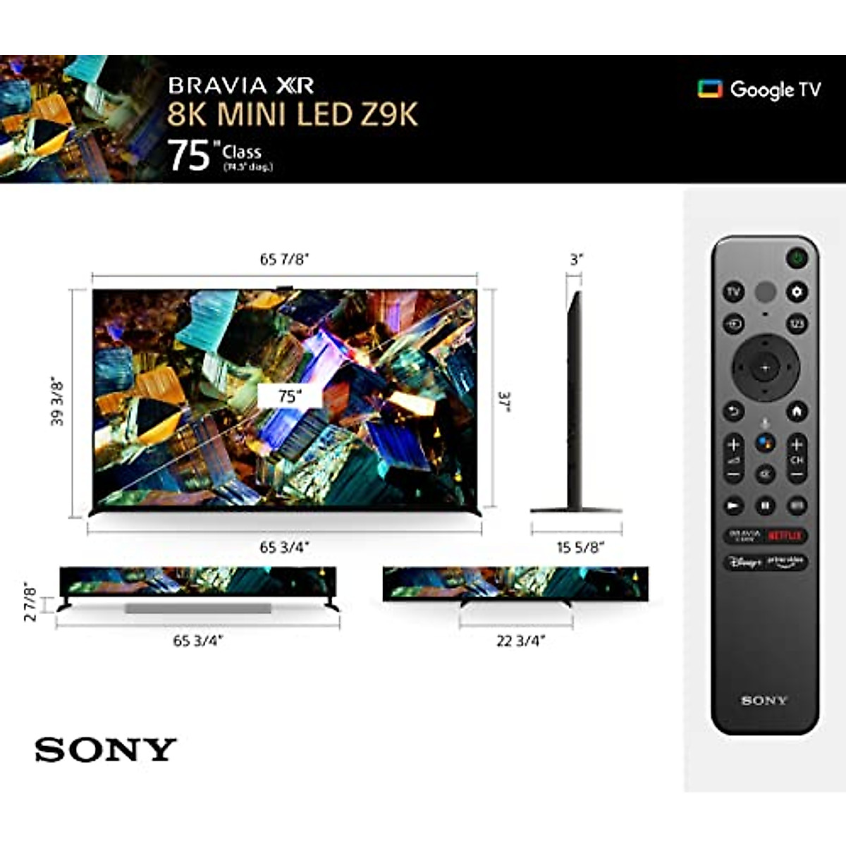 Sony 75 Inch 8K Ultra HD TV Z9K Series: BRAVIA XR 8K Mini LED Smart Google TV with Dolby Vision HDR and Exclusive Features for The Playstation® 5 XR75Z9K- 2022 Model