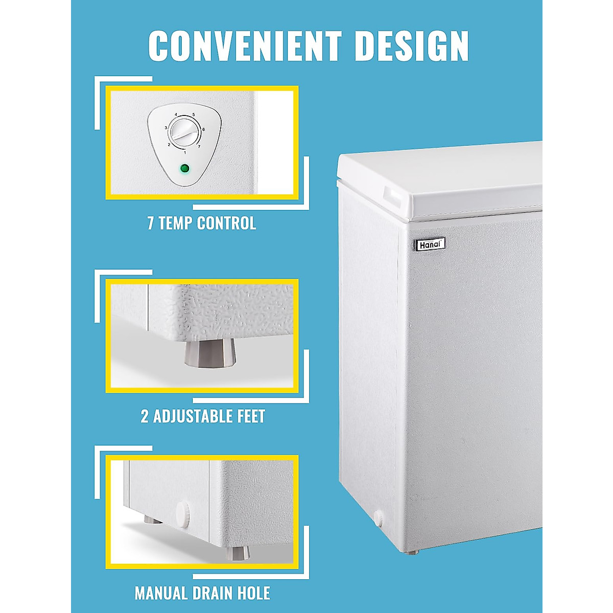 5.0 Cubic Feet Chest Freezer Small Deep Freezers with Removable Storage Basket Free Standing Top Door Compact Freezer 7 Gears Temperature Control for Office Dorm Apartment