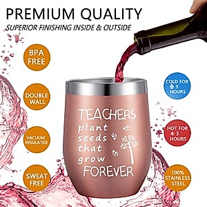 2 Pack Teacher Appreciation Gifts for Women, Novelty Birthday Thank You Gift Graduation Gift for Teachers, Teachers Plant Seeds That Grow Forever, Double Insulate Wine Tumbler 12 oz (Rose Gold, Mint)