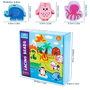 Tacobear Wooden Lacing Beads for Toddlers Montessori Threading String Toys, Dino Safari Farm Sea Animal Preschool Educational Learning Toys Christmas Birthday Gift for Kids 3 4 5 6 Year Old Boys Girls