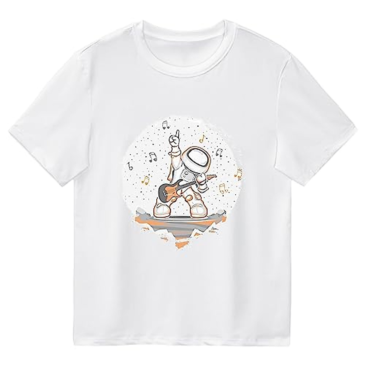 Little Children and Big Kids Rock Astronaut Cartoon Print Boys Girls Tops Short Sleeved T Shirts Top (White, 8-10 Years)