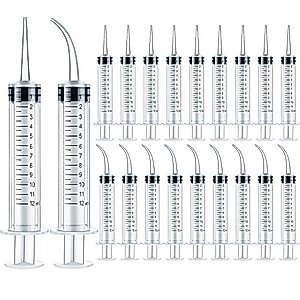 12 ml Plastic Syringes Set, Dental Syringe with Curved Tip and Straight Tip, Disposable Irrigation Syringe Mouthwash Cleaner for Oral Care, Animal Feeding, with Measurement (20 Pieces)