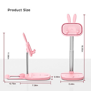 OATSBASF Cute Bunny Tablet Stand for Desk, Adjustable Height Tablet Stand Holder Dock Compatible with iPad, Pro 9.7, 10.5, 12.9 Air Mini, Tablet, Kindle, Nexus, Tab, E-Reader (4-13") (Pink Plus)