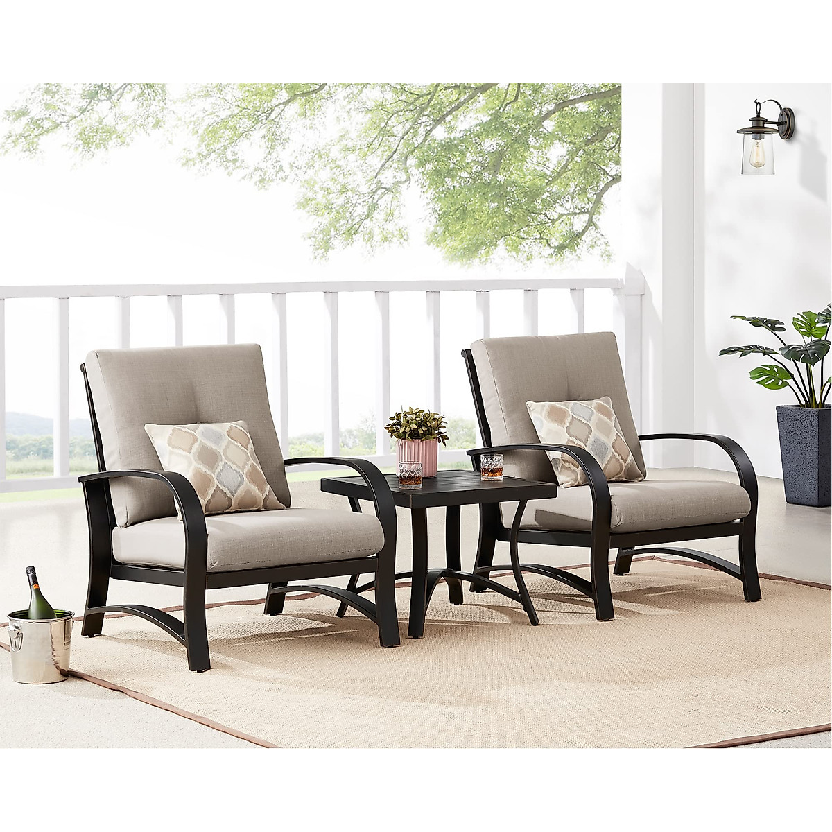 Ulax furniture Outdoor Club Chairs with Sunbrella Cushion Set of 2 - Ideal for Patio Conversations and Bistro Lounging