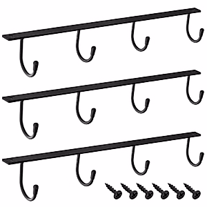 MOCOUM Under Cabinet Coffee Mug Holder, Metal Mug Cup Hook Iron Hanging Mug Rack Under Shelf Coffee Cup Holders Mug Organizer Rack for Mugs, Coffee Cups and Kitchen Utensils Display (Black, 3)