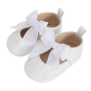 Baby Girls Bowknot Mary Jane Flats Rubber Sole Infant Toddler Walking Shoes Moccasinss Wedding Dress Shoes, White 3-6 Months