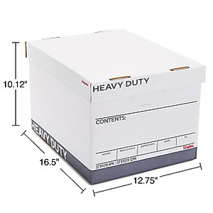 Staples Heavy-Duty Storage Boxes, Top Tab, Stacking Strength 850 lb, White/Gray, 9 3/4"H x 12"W x 15"D, 4/Ct
