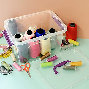 Sandmovie 6 Quart Clear Latching Box with Lid and Handles, Clear Plastic Storage Tote, 6 Packs