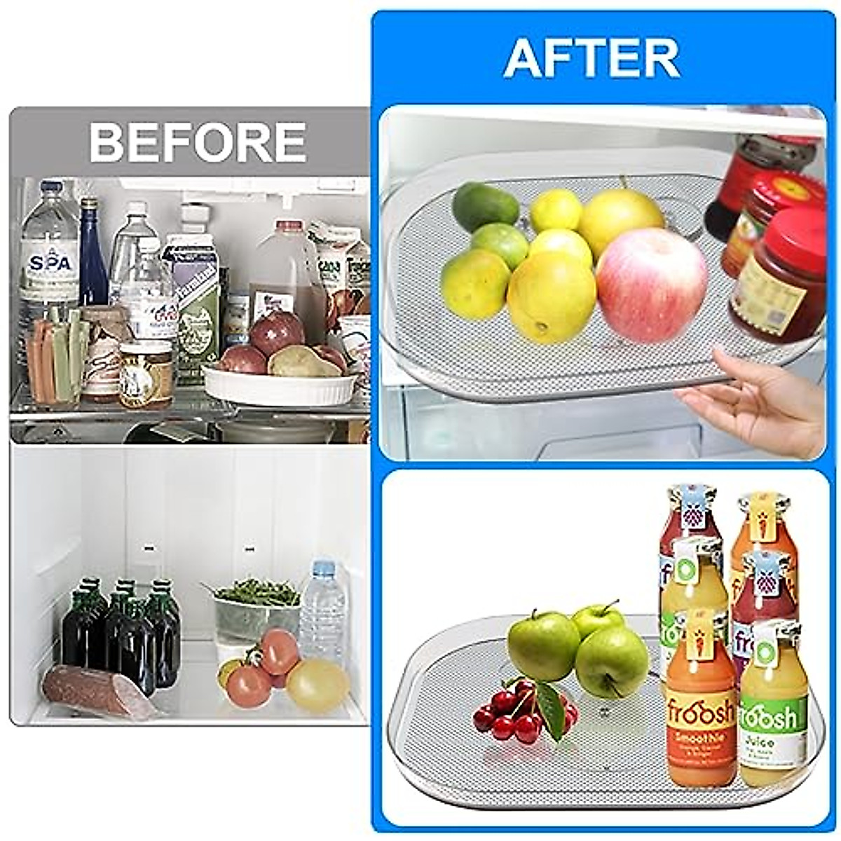 Square Lazy Susan for Refrigerator, Non-Skid Rotating Rectangular Lazy Susan Turntable Organizer for Refrigerator, Table, Pantry, Cabinet, Countertop (13.8''x10.8'')