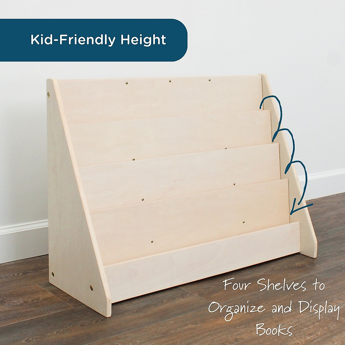 Children’s Factory 4-Shelf Book Display, Kids Daycare Bookshelves, Toddler Preschool & Nursery Storage, Classroom Reading Nook Furniture, DIY Assembly