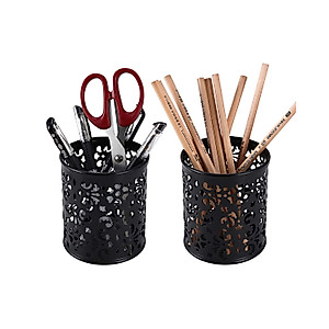 EasyPAG Metal 2-Piece Pen Holder Set Desk Accessories & Workspace Organizers for Classroom, School & Office,Black