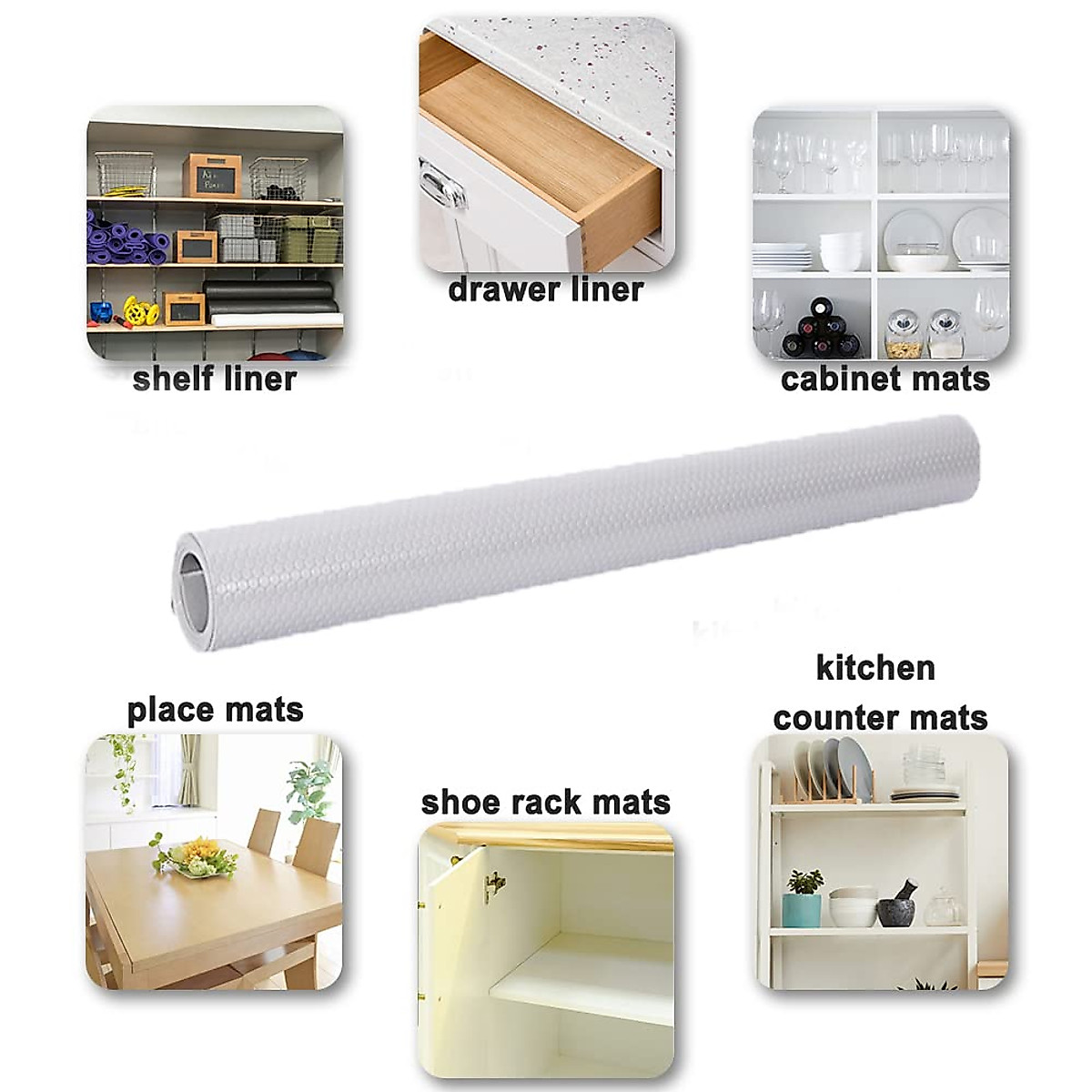 Waterproof Shelf Liner No Slip Drawer Liner for Bathroom, Non Adhesive Kitchen Cabinet Mats EVA Plastic Drawer Mats Roll for Closet, Shelves, Cupboard, Countertop, Fridge Liner - Gray 17.7"×78.7"