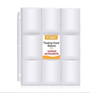 540 Pockets Baseball Card Sleeves, FOME Double Side 9-Pocket Trading Card Sleeve Page Protector 3 Holes Game Card Sleeves Fit 3 Ring Binder for Trading Baseball Game Business Cards 30 Pages