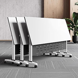 3 pcs Foldable Meeting Table,Flip Top Mobile Training Table with Modesty and Lockable Wheels, for Conference Rooms,Training Rooms,Media Centers,Classrooms (Color : A, Size : 120 * 60 * 75cm)