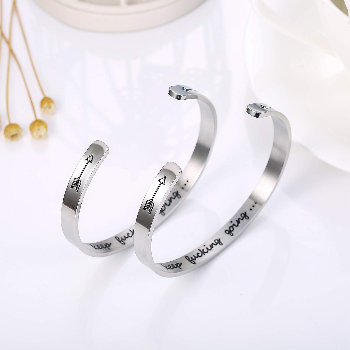 Sllaiss 4 Pcs Inspirational Bracelets Stainless Steel Cuff Bangle Bracelet for Women Men Engraved Motivational Friendship Encouragement Bracelet Graduation Gifts