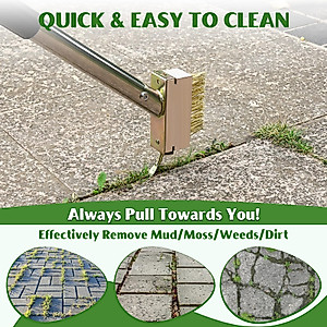 Crack Weeder, Manual Crevice Weeding Tool, Moss Weed Remover Puller Tool Grout Brush with Adjustable Stainless Steel Long Handle for Deck, Paver, Patio, Walkway, Driveway Crack - 2 Weed Brush Heads