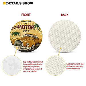 POLERO Brown Cow Print Car Coasters 2pcs Cup Holder Coasters Non Slip Auto Interior Accessories Kitchen Table Coaster Mats