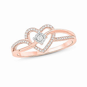 Cali Trove, Diamond Heart Promise Ring for Women, Heart Ring 1/10ct White Diamonds in Miracle Plate Setting with Criss-Cross Women's Engagement Ring in Yellow Gold-Plated, Rose Gold-Plated or 925