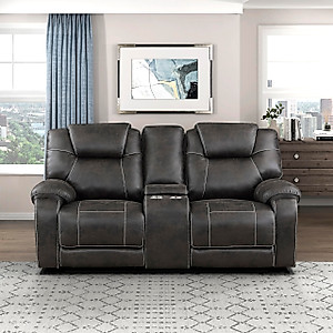 Lexicon Recife Polished Microfiber Double Reclining Loveseat, Chocolate