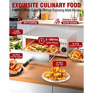 PYY Commercial Pizza Oven Electric up to 12 Inch Table Top Pizza Oven Indoor Stainless Steel Professional Pizza Cooker Baker Countertop with Timer & Crumb Tray for Commercial Kitchen Restaurant 1100W