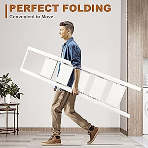 HBTower 5 Step Ladder, Aluminum Ladder with Handrails, Folding Step Stool for Adults, 330LBS Capacity Sturdy& Portable Ladder for Home Kitchen Library Office, White