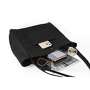 LUPBOK Women Canvas Tote Bags Fashion Travel Bag Casual Hobo Bags Large Handbags Work Shoulder Bag,Black