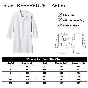 HonorUS Lab Coat Women, Personalized Customized Embroidered Printing Medical Doctor Coats, 3 Pockets & Long Sleeves