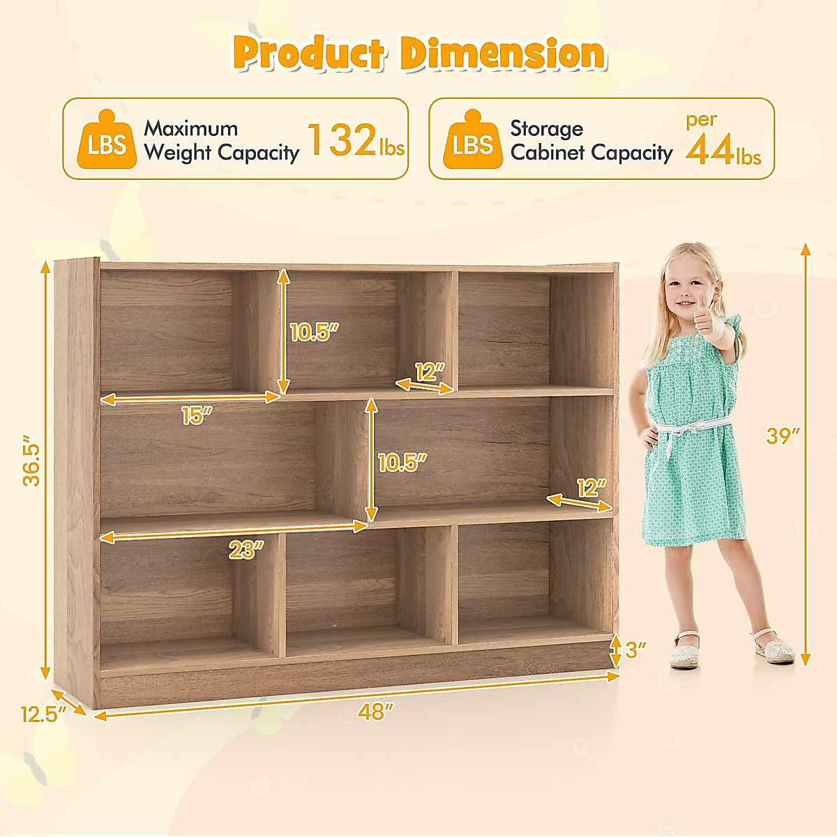 HONEY JOY Kids Toy Storage Organizer, 8-Section Storage Daycare Shelf for Preschool, Children 3-Tier Open Wooden Display Book Shelf Organizer for Classroom, Playroom & Nursery, Kindergarten(Natural)
