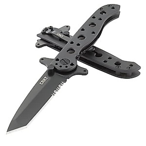 CRKT M16-10KSF EDC Folding Pocket Knife: Special Forces Everyday Carry, Black Serrated Edge Blade, Tanto, Frame Lock, Dual Hilt, Stainless Steel Handle, Reversible Pocket Clip