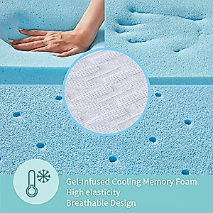 CHITA 2 Inch Mattress Topper Ventilated Cool Gel Memory Foam Bed Removable Cover 10 Years Warranty Twin