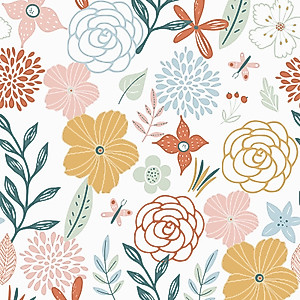 WENMER Floral Peel and Stick Wallpaper 17.71”×118”Boho Floral Wallpaper Pink Floral Contact Paper Self Adhesive Removable Wallpaper for Bathroom Cabinet Decorative