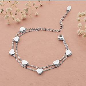 Pera Jewelry Heart Bracelets, 14K Gold Plated and Silver Plated Layered Chain Heart Bracelets for Women with Gift Box, Adjustable Charm Bracelets, Minimalist Fashion Jewelry, Tiny Dainty Bracelets