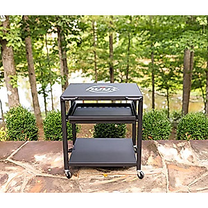 NUUK Three-Shelf Heavy Duty Rolling Outdoor Pizza Oven Table, 24" x 30" Steel Commercial Multifunctional Food Prep Worktable with Drawer on Wheels