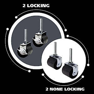 King's Brand Heavy Duty Caster Wheels for Bed Frame ~Set of 4~ (2 Locking & 2 None Locking)