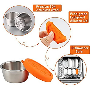 FunisFun Stainless Steel Condiment Containers with Lids 3 x 1.5 oz Leakproof Salad Dressing Container to Go for Kids Lunch Containers