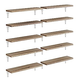 Wallniture Arras 17"x4.5" Wall Bookshelves Floating Shelves for Wall Storage,Wall Shelf for Living Room, Kitchen Organizer, Office, Burnt Finish White Bracket Set of 10