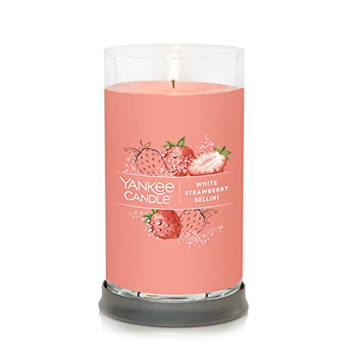 Yankee Candle White Strawberry Bellini Signature Medium Pillar Candle, 14.25oz,