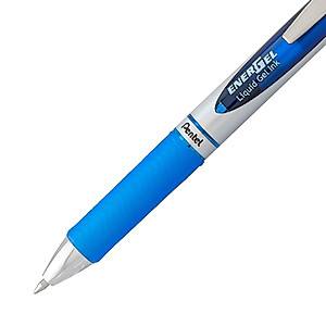Pentel EnerGel 0.7 mm RTX Retractable Liquid Gel Pen, Bulk Combo Pack of 6 BLACK INK & 6 BLUE INK metal (Total of 12 Deluxe Pens in box) Medium Line, Metal Tip pens
