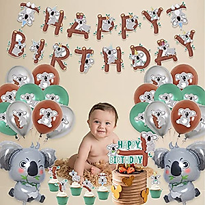 Moptrek Birthday Party Decorations Supplies with Koala Birthday Banner,Koala Foil and Latex Balloons,Cake Topper and Cupcake Toppers for Kids Koala Themed Birthday Party or Baby Shower Decorations