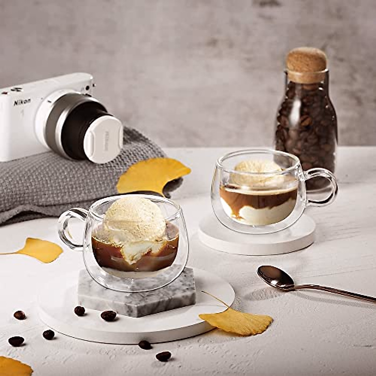 glastal [German Quality 4 Oz Insulated Double Wall Glass Espresso Cups, Nespresso Espresso Coffee Cups, Double Espresso Cups, Demitasse Cups, Espresso Mug, Tazas De Cafe Expreso 2 Pack