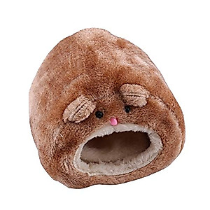 TOPINCN Hamster Bed, Winter Warm Cushion Fleece Hanging Cage Cute Hamster House Pet Nest Cute Cartoon Soft Warm House Hamster Mouse Small Animal Cave Home Hammock (Dark Brown)
