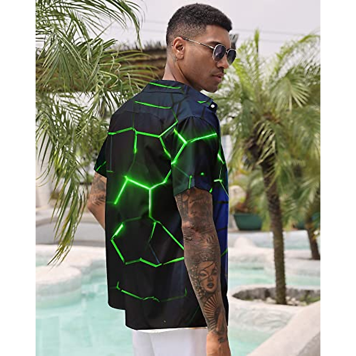 ALISISTER Men Shirt Flash Lava 3D Graphic Hawaiian Tropical Aloha Slimming Fit Tops Short Sleeve Button Down Collar Summer Beach Clothing