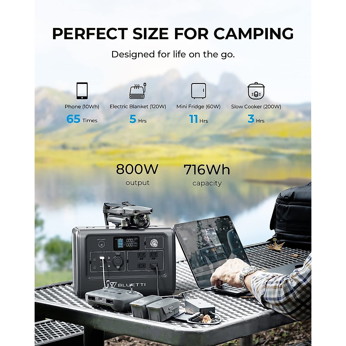 BLUETTI Solar Generator EB70S with PV200 Solar Panel Included, 716Wh Portable Power Station w/ 4 120V/800W AC Outlets, LiFePO4 Battery Pack for Outdoor Camping, Road Trip, Emergency