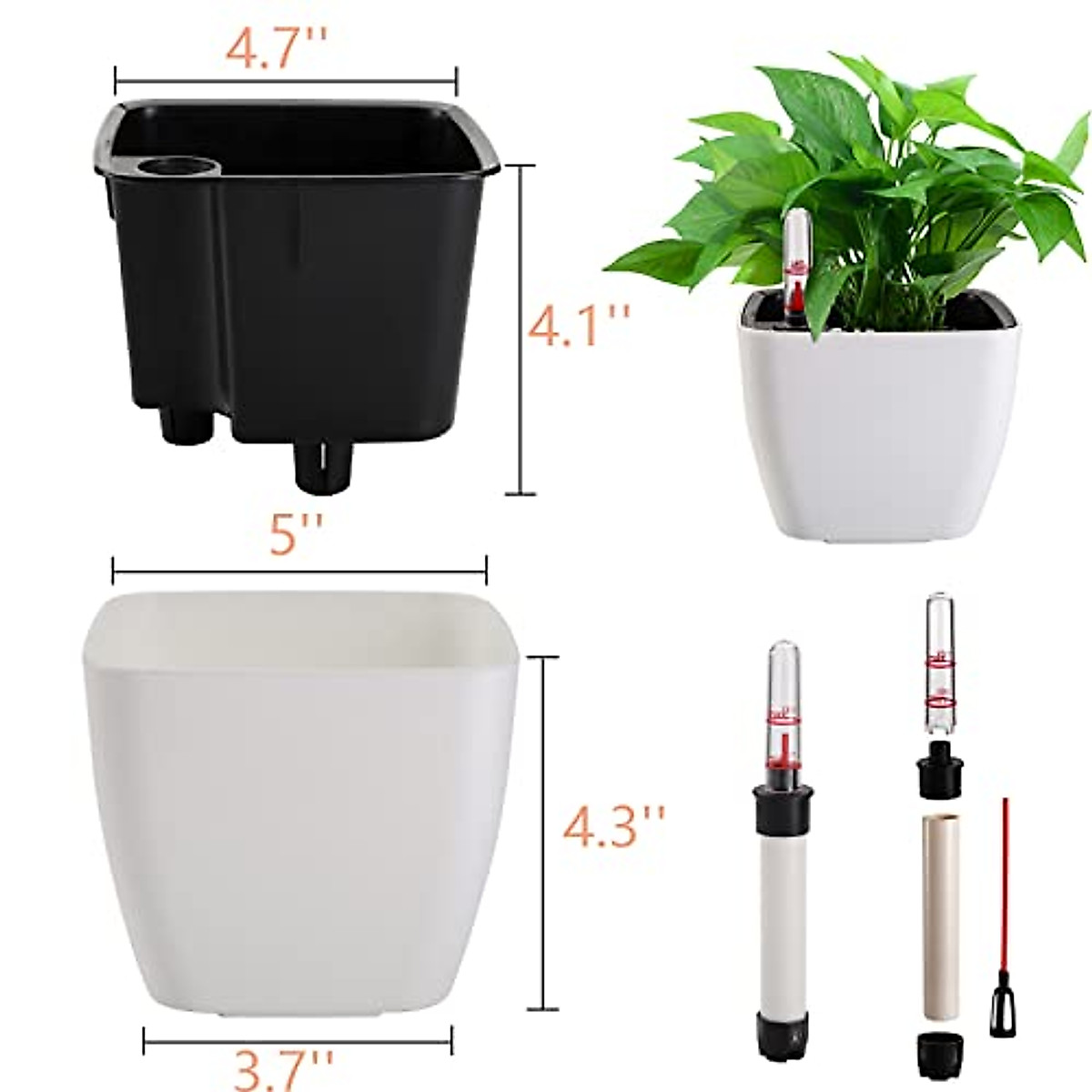yarlung 6 Pack Self Watering Planter with Water Level Indicator, 5 Inch Plastic Plant Flower Pots Nested Container for Indoor Plants, Herbs, Aloe, Outdoor Gardening