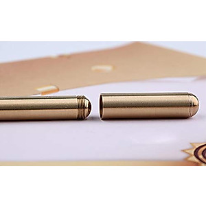 Lanxivi Brass Fountain Pen EF Bent Nib 0.7mm,Travel Pocket Fude Pen, Unique Style Bullet Shape with Metal Box