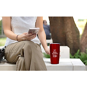 Calendars and More, Inc. Real Estate Agent Vaccum Insulated Tumbler 20oz Travel Mug with Slide Lid - Keep Drinks Hot or Cold - By Real Estate Supply Store (Red, Real Estate Life)