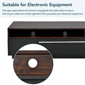 Merax Two-Tone Design Stand with Silver Handles, UV High-Gloss Media Console for Television Up to 70", Chic Style TV Storage Cabinet for Living Room, 66.8 inch Length, Black